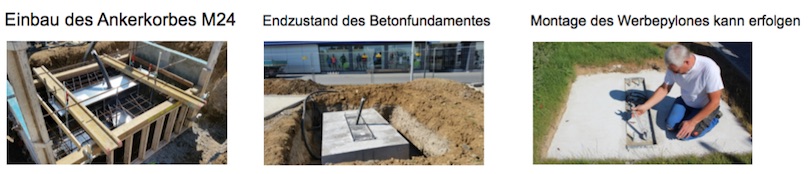 Betonfundament Montage Plan für einen Werbepylon oder Werbestele